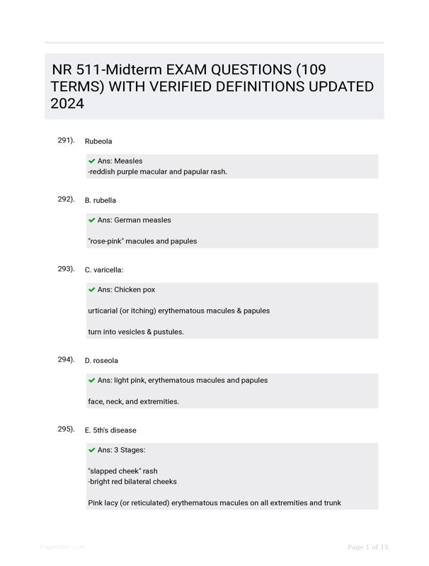 NR 511-Midterm EXAM QUESTIONS (109 TERMS) WITH VERIFIED DEFINITIONS UPDATED 2024