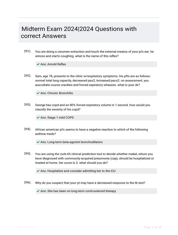 Midterm Exam 2024|2024 Questions With Correct Answers