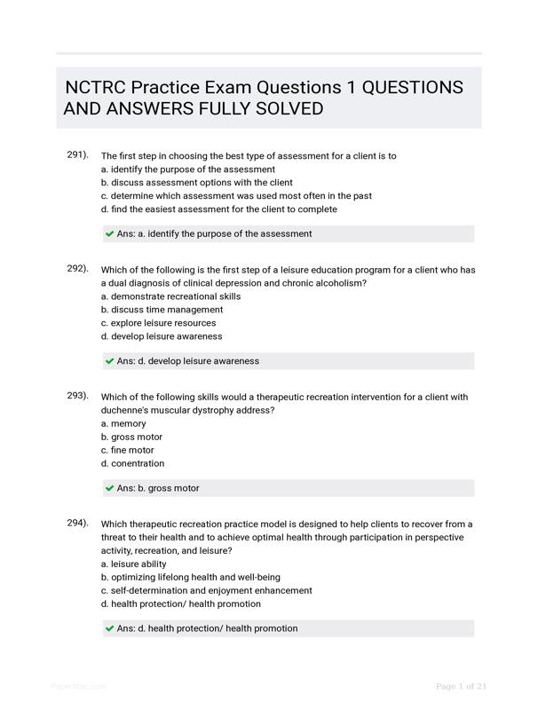 NCTRC Practice Exam Questions 1 QUESTIONS AND ANSWERS FULLY SOLVED