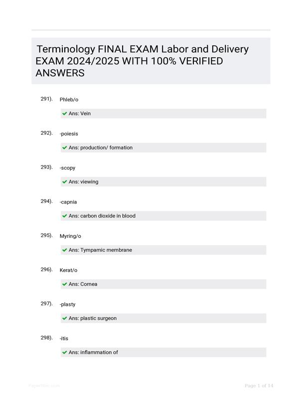 Terminology FINAL EXAM Labor And Delivery EXAM 2024/2025 WITH 100% ...