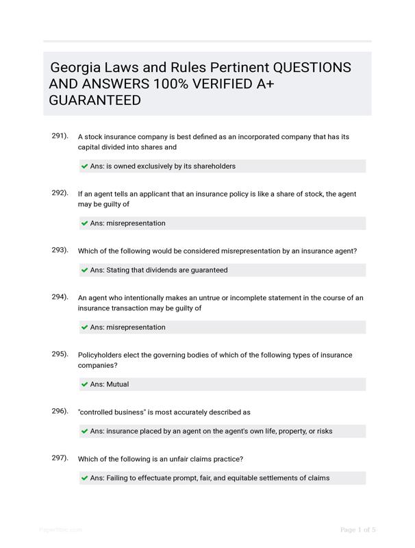 Georgia Laws And Rules Pertinent QUESTIONS AND ANSWERS 100% VERIFIED A+ ...