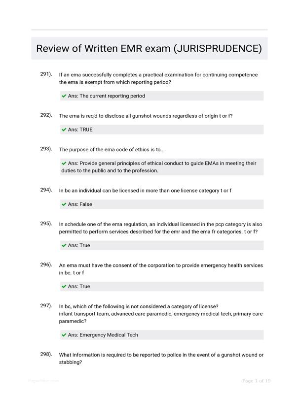 Review Of Written EMR Exam (JURISPRUDENCE)