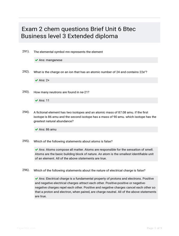 Exam 2 Chem Questions Brief Unit 6 Btec Business Level 3 Extended Diploma