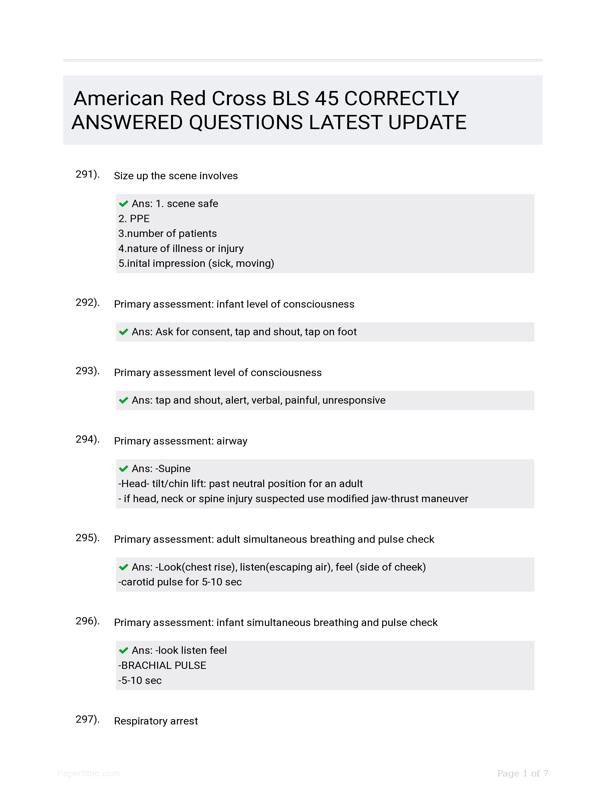 American Red Cross BLS 45 CORRECTLY ANSWERED QUESTIONS LATEST UPDATE