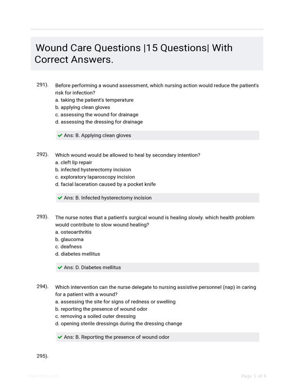 Wound Care Questions |15 Questions| With Correct Answers.