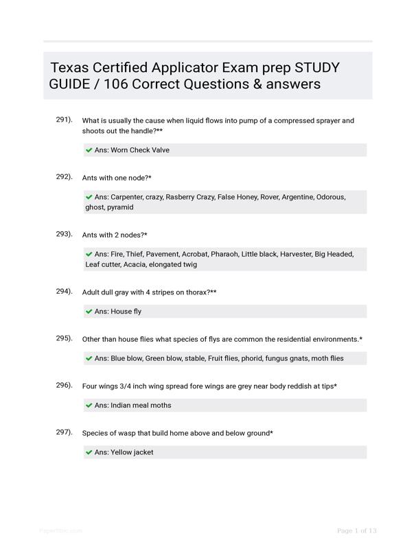 Texas Certified Applicator Exam Prep STUDY GUIDE / 106 Correct ...
