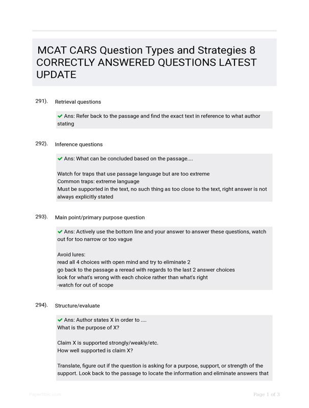 MCAT CARS Question Types And Strategies 8 CORRECTLY ANSWERED QUESTIONS ...