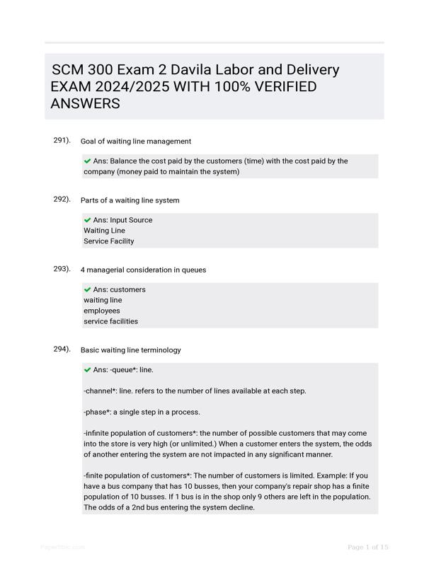 SCM 300 Exam 2 Davila Labor And Delivery EXAM 2024/2025 WITH 100% ...