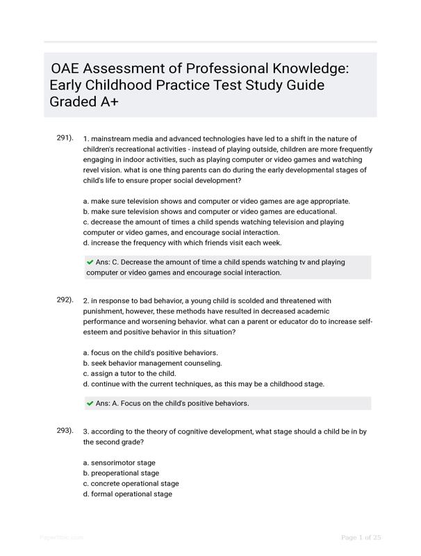 OAE Assessment Of Professional Knowledge: Early Childhood Practice Test ...