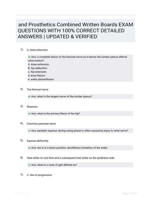And Prosthetics Combined Written Boards EXAM QUESTIONS WITH 100% ...