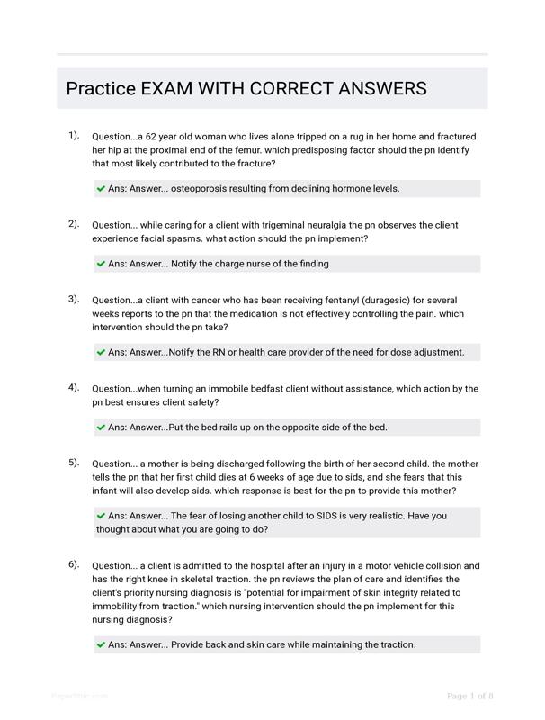 Practice EXAM WITH CORRECT ANSWERS