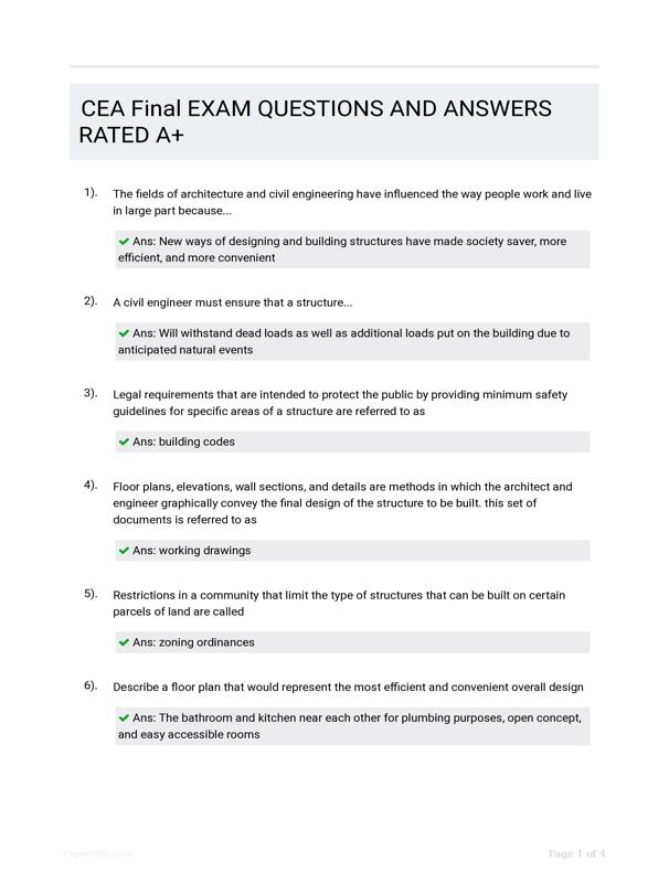 CEA Final EXAM QUESTIONS AND ANSWERS RATED A+