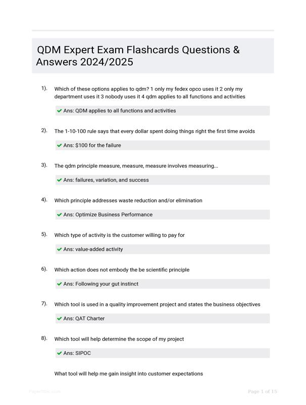 QDM Expert Exam Flashcards Questions & Answers 2024/2025