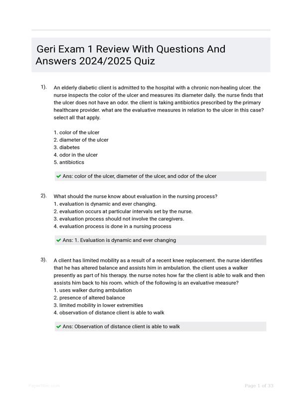 Geri Exam 1 Review With Questions And Answers 2024/2025 Quiz
