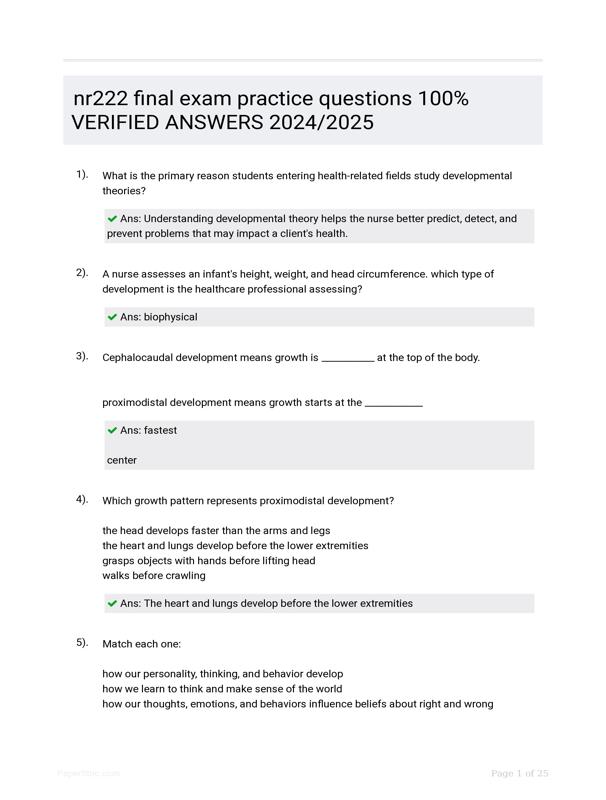 Nr222 Final Exam Practice Questions 100% VERIFIED ANSWERS 2024/2025