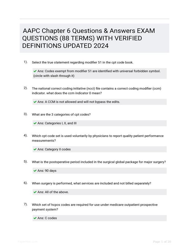 AAPC Chapter 6 Questions & Answers EXAM QUESTIONS (88 TERMS) WITH ...