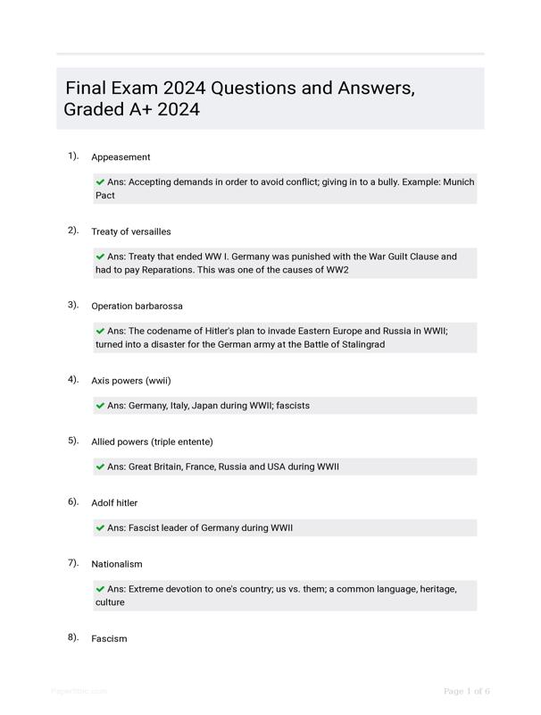 Final Exam 2024 Questions And Answers, Graded A+ 2024