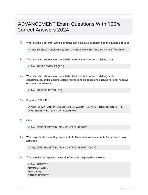 ADVANCEMENT EXAM-BEST EXAM PACK FOR 2024 REVIEW