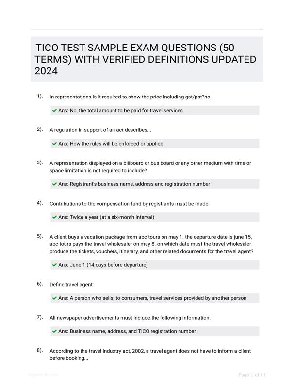 TICO TEST SAMPLE EXAM QUESTIONS (50 TERMS) WITH VERIFIED DEFINITIONS ...