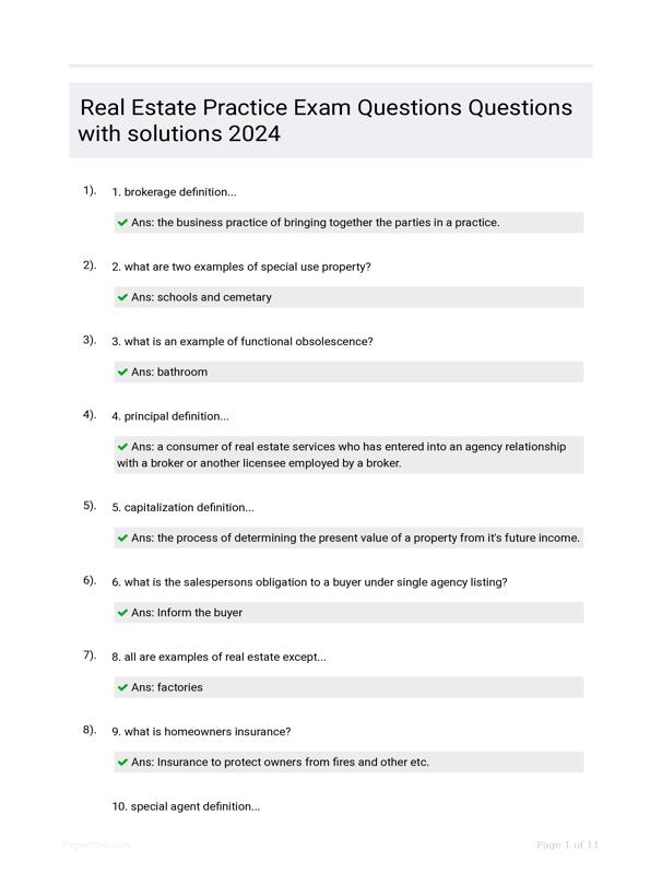 Real Estate Practice Exam Questions Questions With Solutions 2024