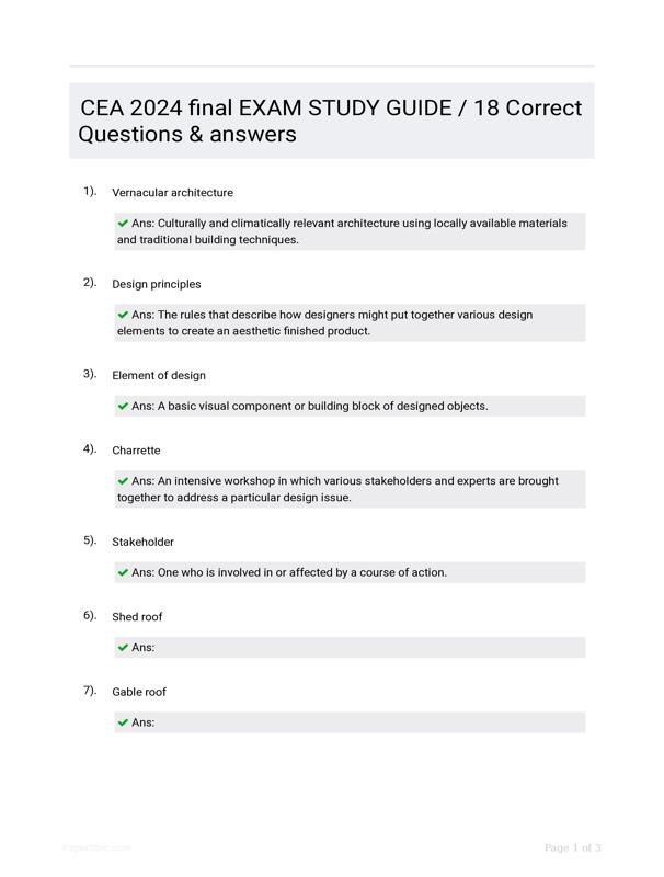 CEA 2024 Final EXAM STUDY GUIDE / 18 Correct Questions & Answers
