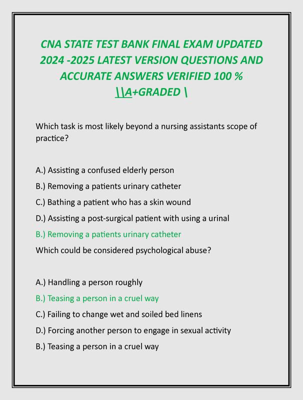 CNA STATE TEST BANK FINAL EXAM UPDATED 2024 -2025 LATEST VERSION ...