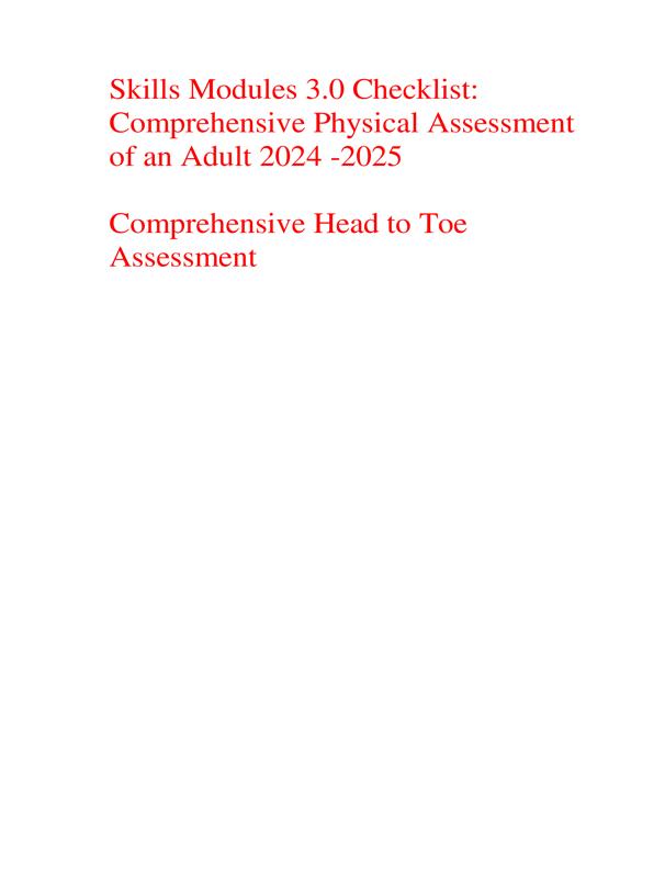 Skills Modules 3.0 Checklist: Comprehensive Physical Assessment Of An ...