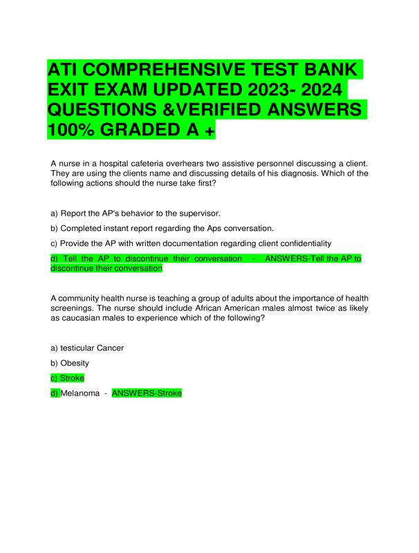 ATI COMPREHENSIVE TEST BANK EXIT EXAM UPDATED 2023- 2024 QUESTIONS ...
