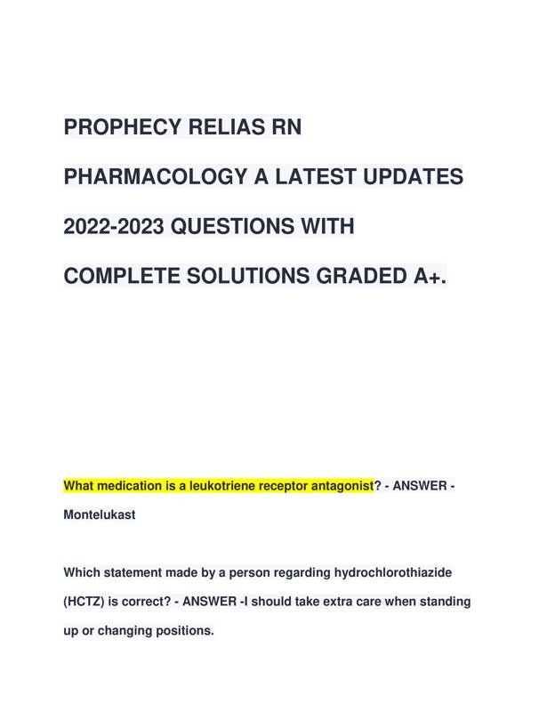 PROPHECY RELIAS RN PHARMACOLOGY A LATEST UPDATES 2022-2023 QUESTIONS ...