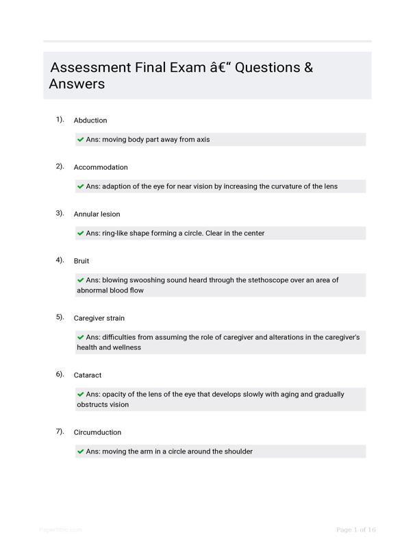 Assessment Final Exam - Questions & Answers