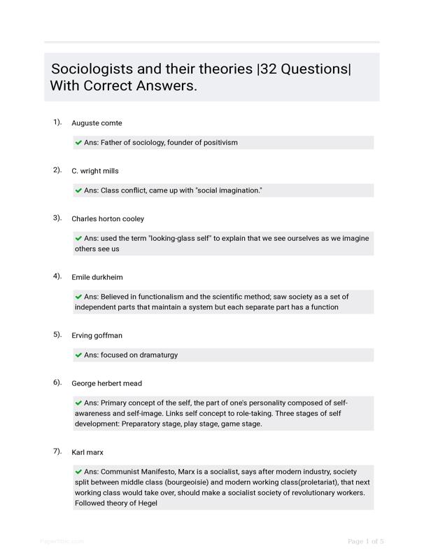 Sociologists And Their Theories |32 Questions| With Correct Answers.