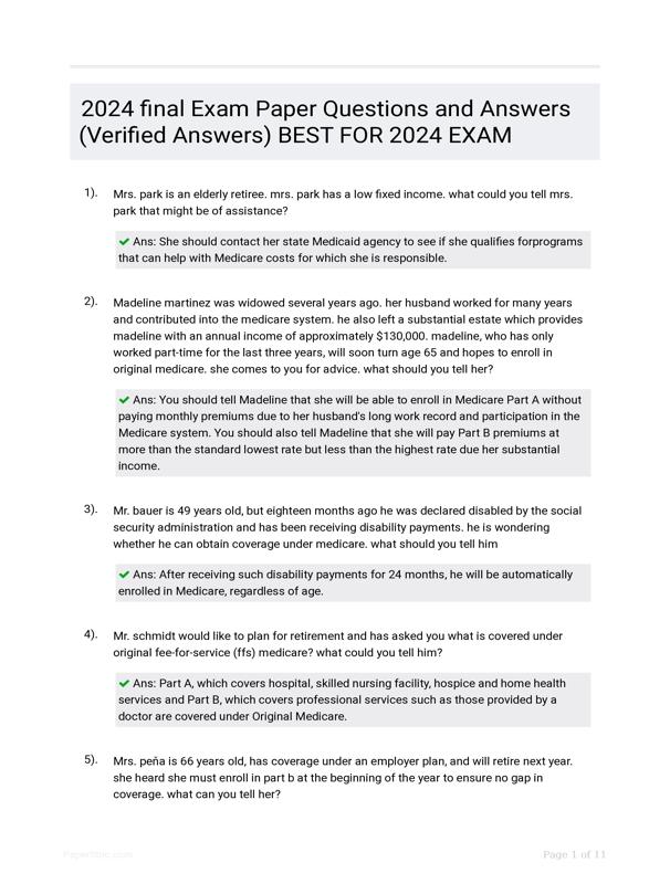 2024 Final Exam Paper Questions And Answers (Verified Answers) BEST FOR ...