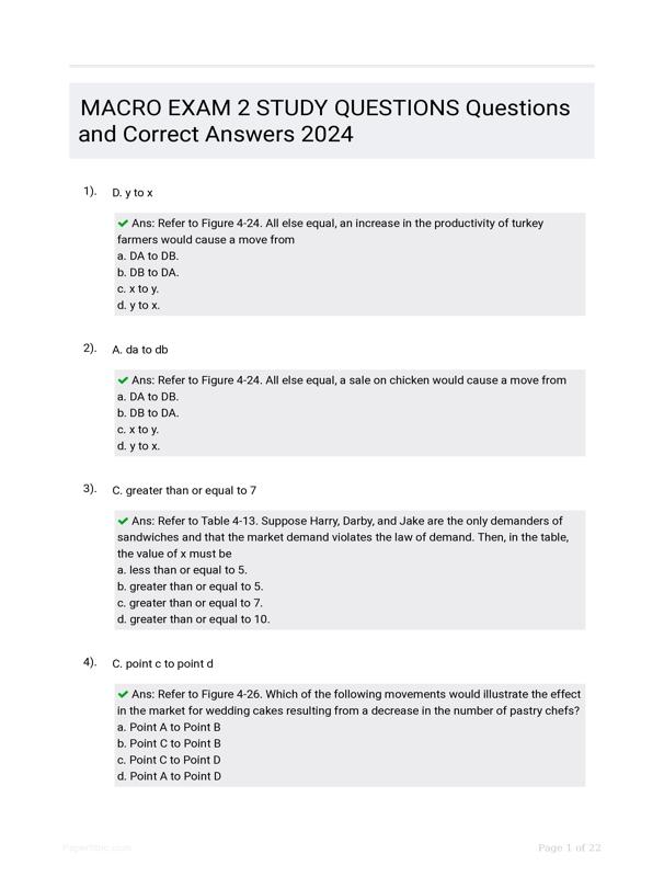 MACRO EXAM 2 STUDY QUESTIONS Questions And Correct Answers 2024