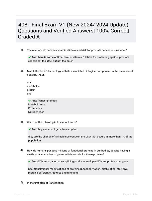 408 - Final Exam V1 (New 2024/ 2024 Update) Questions And Verified Answers| 100% Correct| Graded A