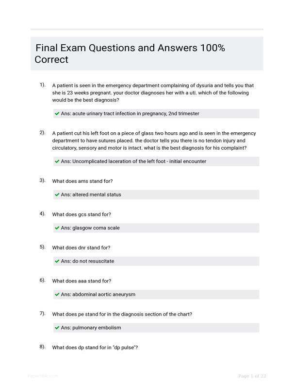 Final Exam Questions And Answers 100% Correct