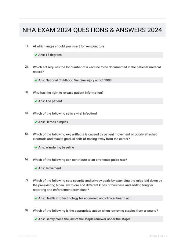 NHA EXAM 2024 QUESTIONS & ANSWERS 2024