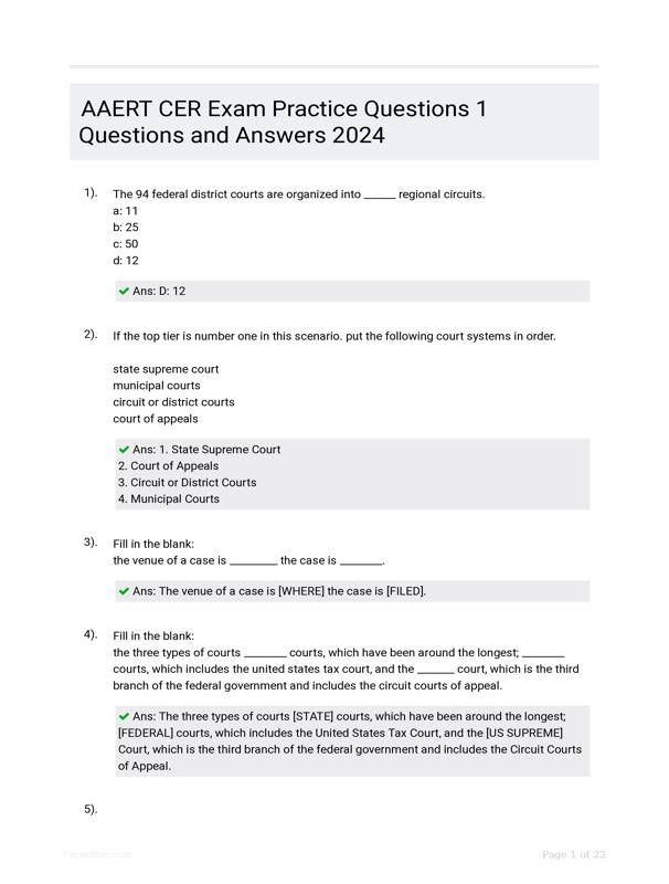 AAERT CER Exam Practice Questions 1 Questions And Answers 2024