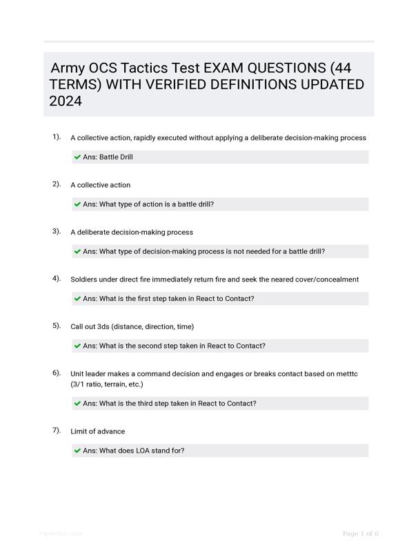 Army OCS Tactics Test EXAM QUESTIONS (44 TERMS) WITH VERIFIED ...
