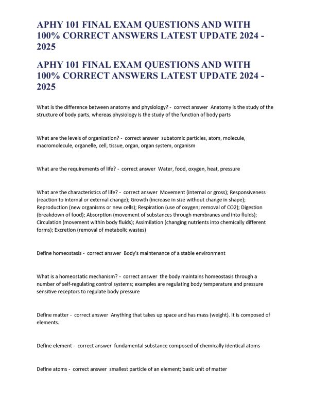 APHY 101 FINAL EXAM QUESTIONS AND WITH 100% CORRECT ANSWERS LATEST ...
