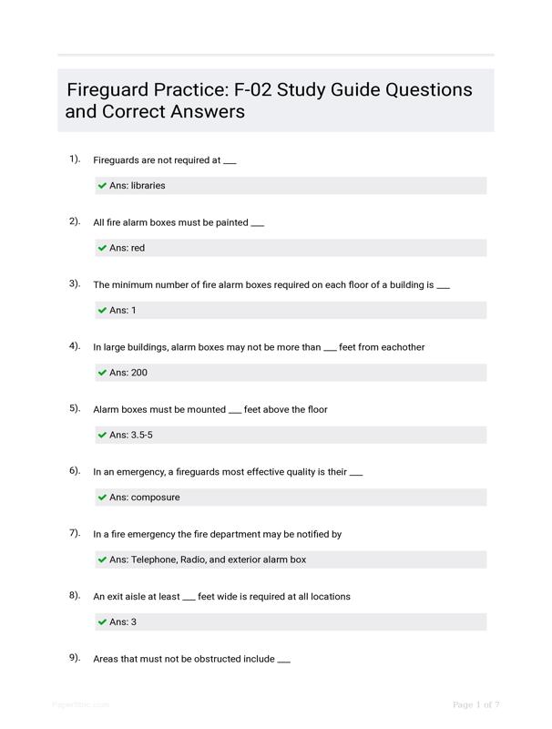 Fireguard Practice: F-02 Study Guide Questions And Correct Answers