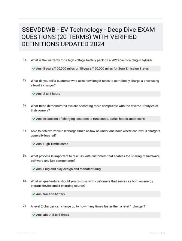 SSEVDDWB - EV Technology - Deep Dive EXAM QUESTIONS (20 TERMS) WITH ...