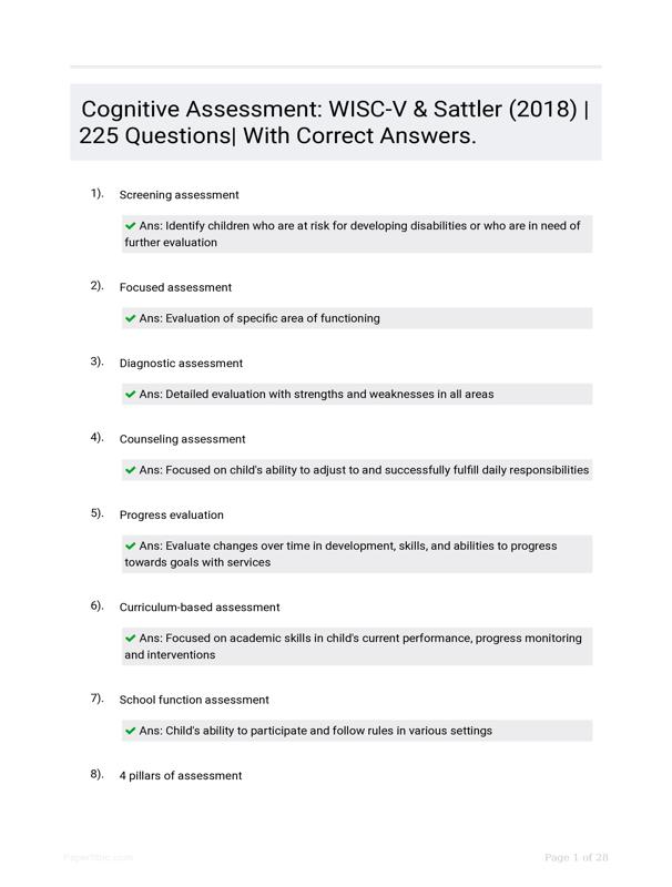 Cognitive Assessment: WISC-V & Sattler (2018) |225 Questions| With ...