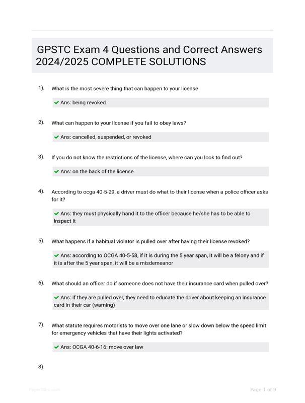 GPSTC Exam 4 Questions And Correct Answers 2024/2025 COMPLETE SOLUTIONS
