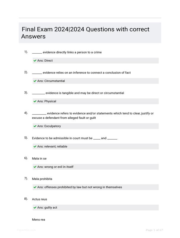Final Exam 2024|2024 Questions With Correct Answers