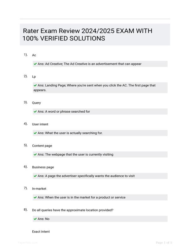 Rater Exam Review 2024/2025 EXAM WITH 100% VERIFIED SOLUTIONS