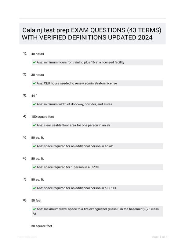 Cala Nj Test Prep EXAM QUESTIONS (43 TERMS) WITH VERIFIED DEFINITIONS ...