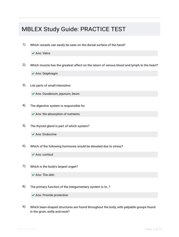 MBLEX Study Guide: PRACTICE TEST