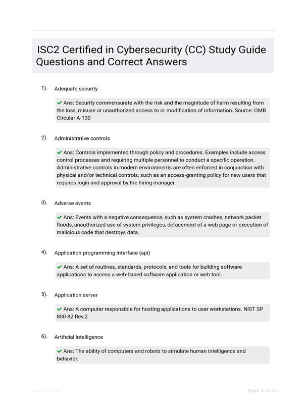 ISC2 Certified In Cybersecurity (CC) Study Guide Questions And Correct ...