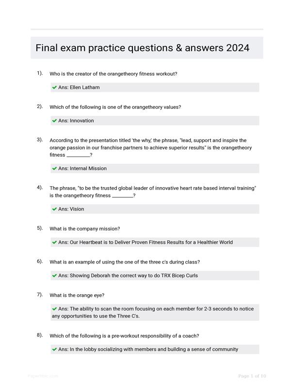 Final Exam Practice Questions & Answers 2024