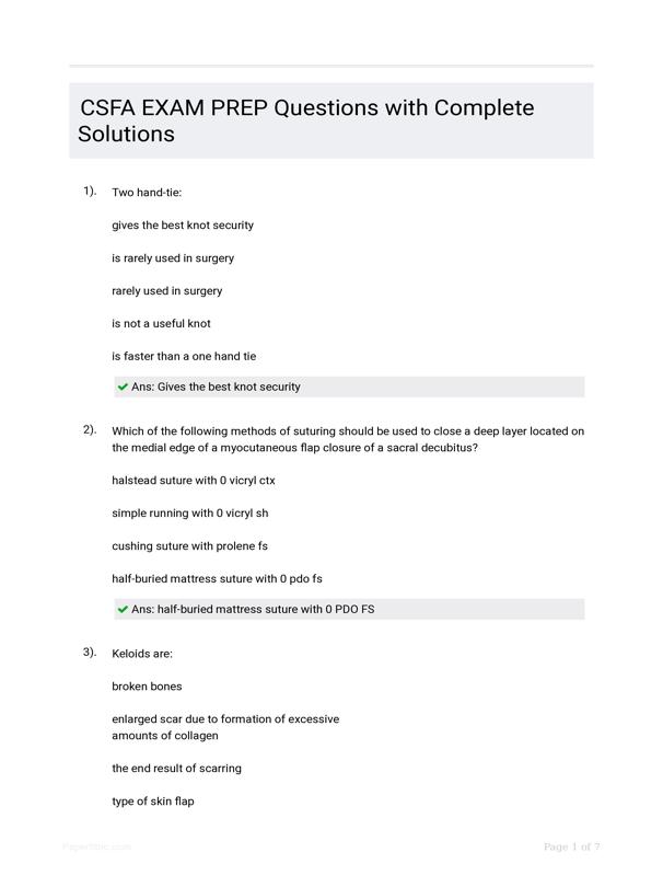 CSFA EXAM PREP Questions With Complete Solutions